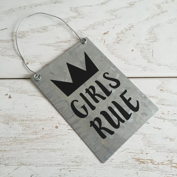 Girls Rule Sign on Galvanized Metal Girls Rule Nursery Decor