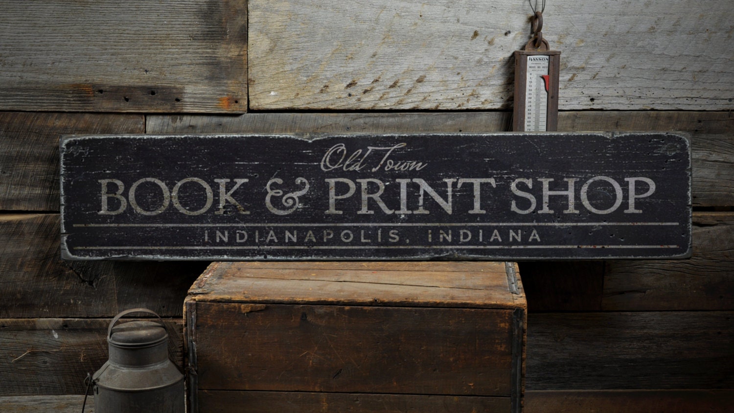 Book & Print Shop Wood Sign Personalized Old Town Store