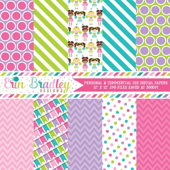 Items similar to Cheerleaders Digital Paper Set, Commercial Use Digital ...