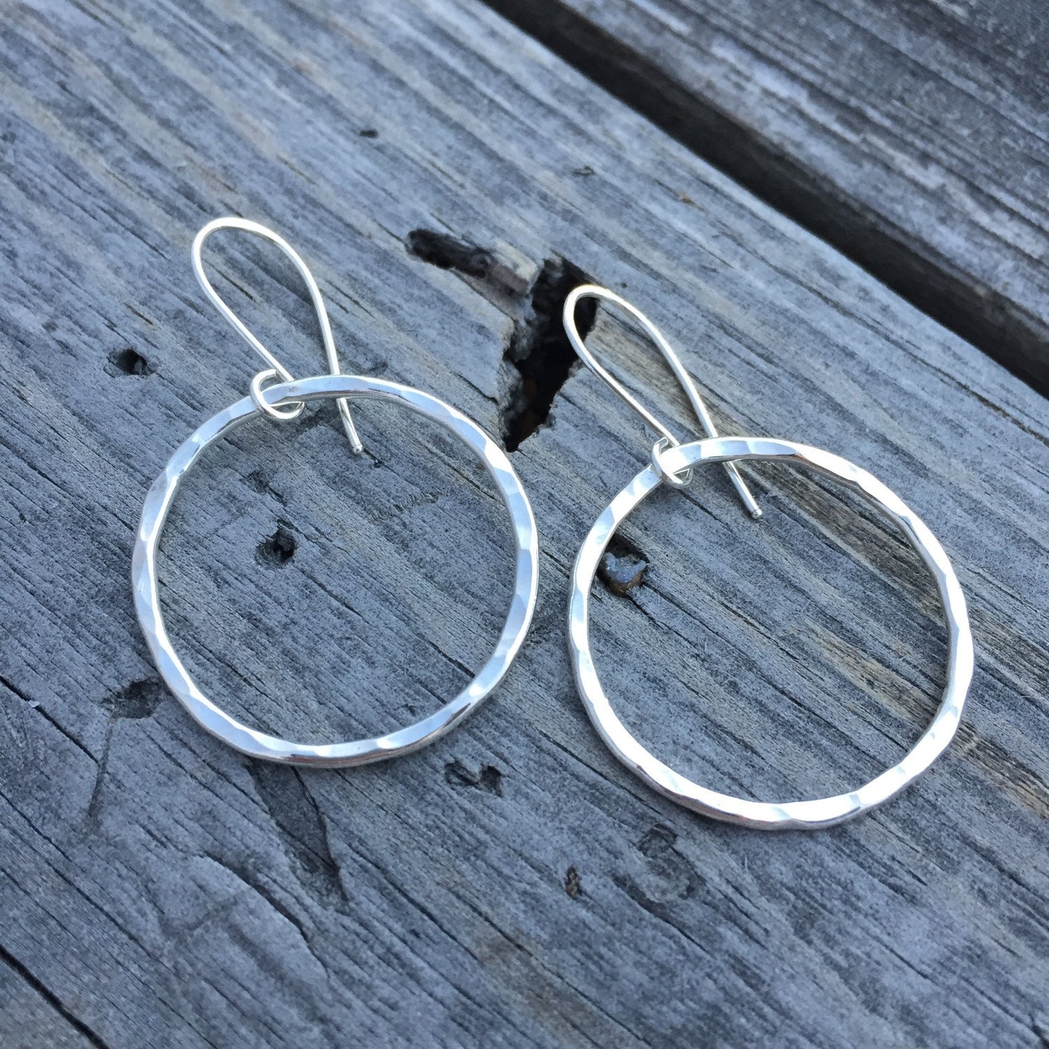 Sterling Silver Handmade Earrings One Inch Hammered by joykruse Sterling Silver Handmade Earrings One Inch Hammered by joykruse