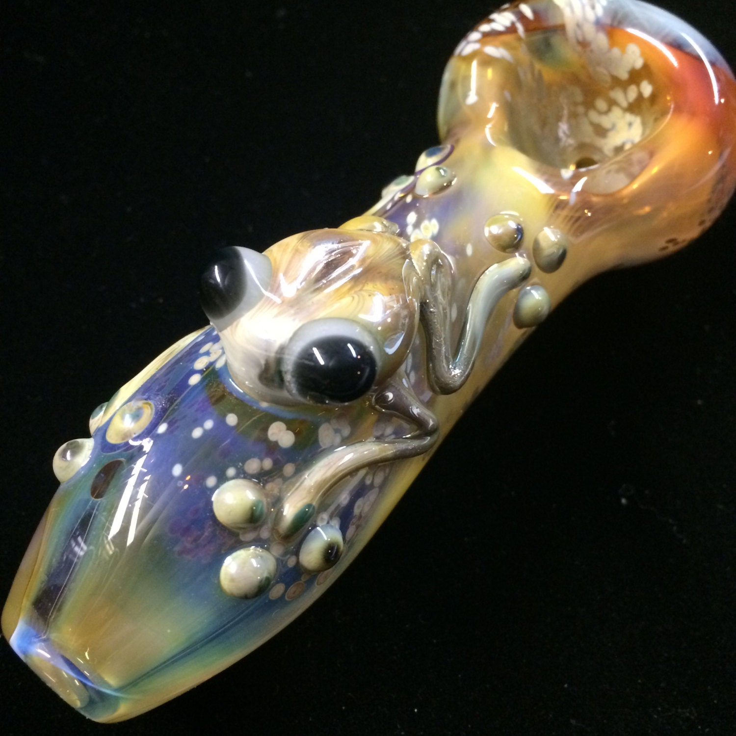 Hand Blown Glass Frog Pipe