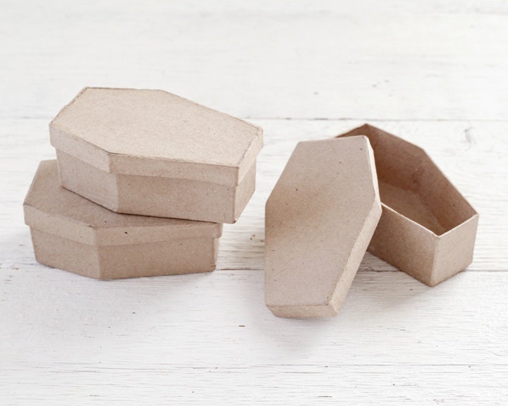 Mini Coffin Boxes Set of 3 Halloween Paper Mache Cardboard