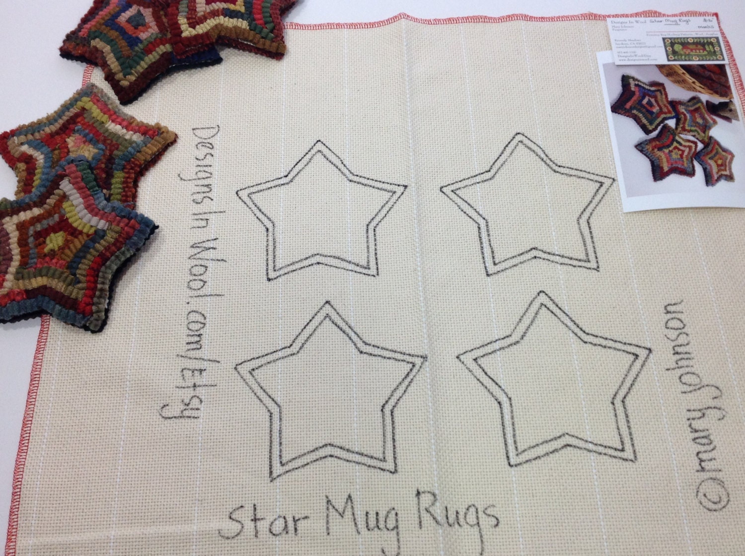 Rug Hooking PATTERN, Star Mug Rugs, J857, Folk Art Stars Coasters, DIY ...