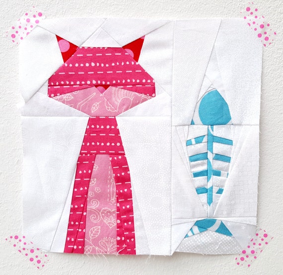 Smitten Kitten paper piecing pattern quilt block cat quilt