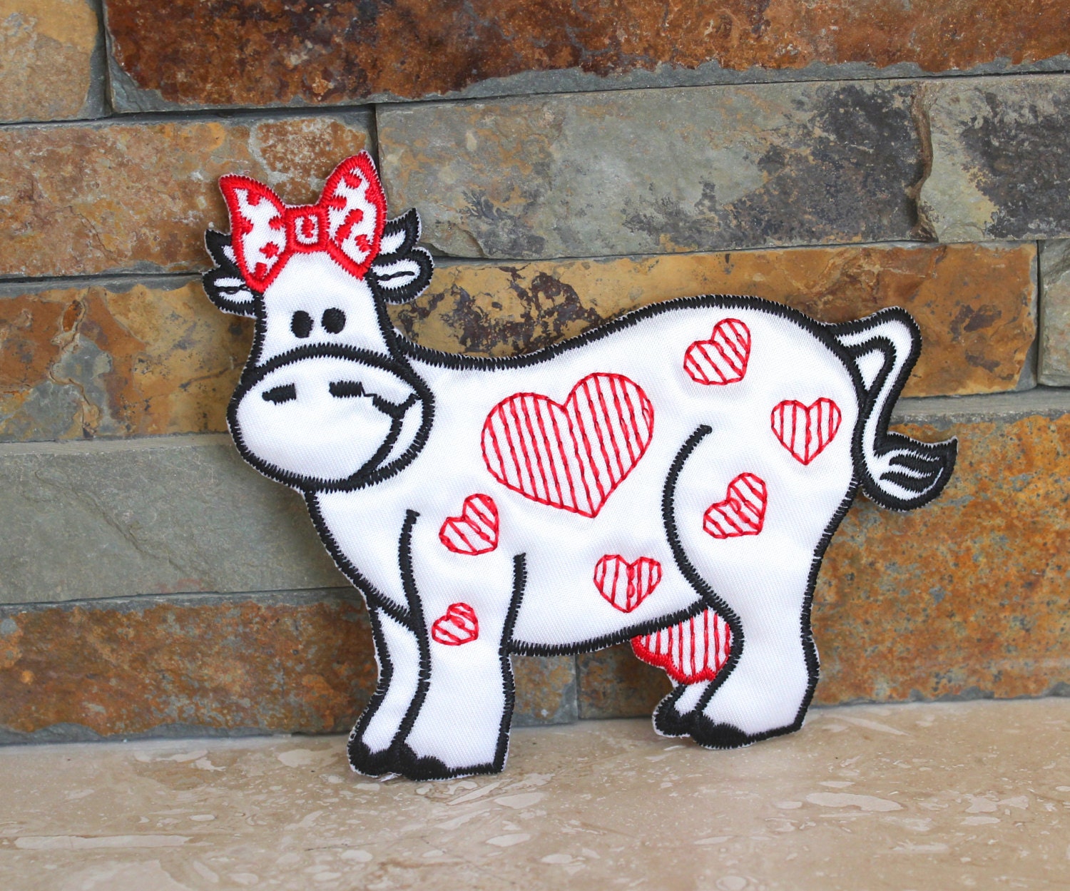 Vintage cow applique – cow patch – Valentine cow – embroidery cow ...