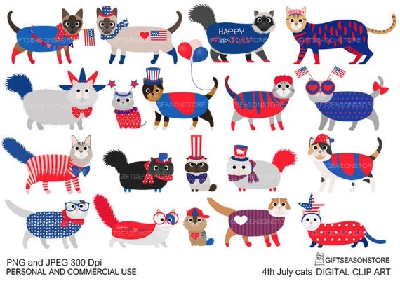 4th of july cats digital clip art for Personal and Commercial