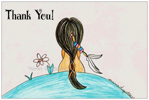Items similar to Little Girl/ Native American Thank You Cards Greeting ...
