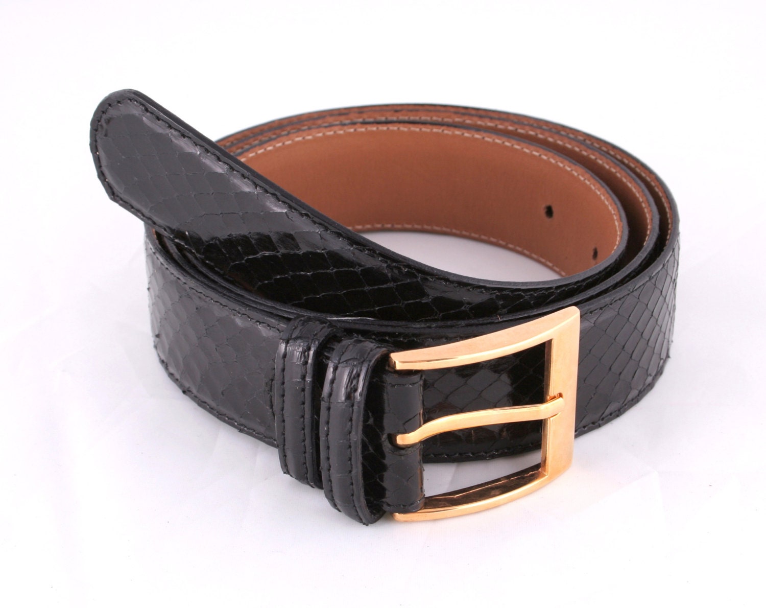 Leather SNAKE skin belt // black genuine Italian snake skin