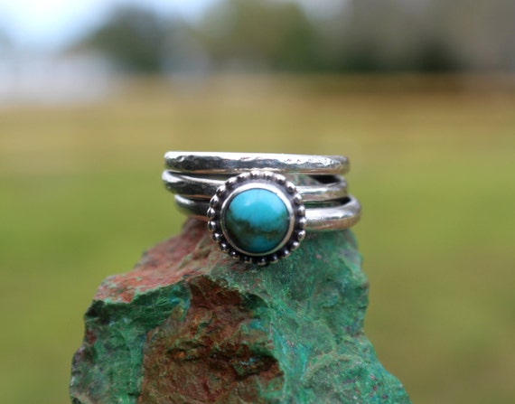 Stacking Rings Small Turquoise Ring Stacker Ring by SterlingToLove