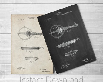SET of 4 MUSIC Art Posters Vintage Patent Illustration Art