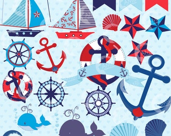 Items similar to Nautical clipart Nautical Digital Scrapbook Kit, Red ...