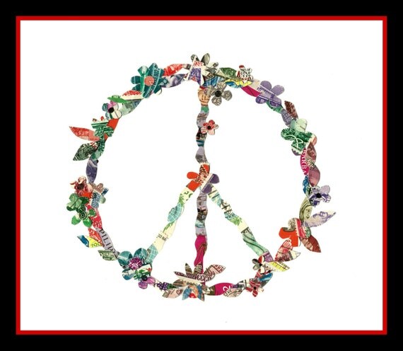 Postage stamp Peace Sign. Stamps from around the world. 8x8