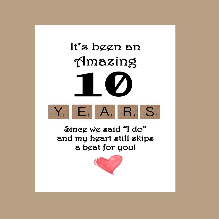 10th Wedding Anniversary Card Tenth Wedding Anniversary Card