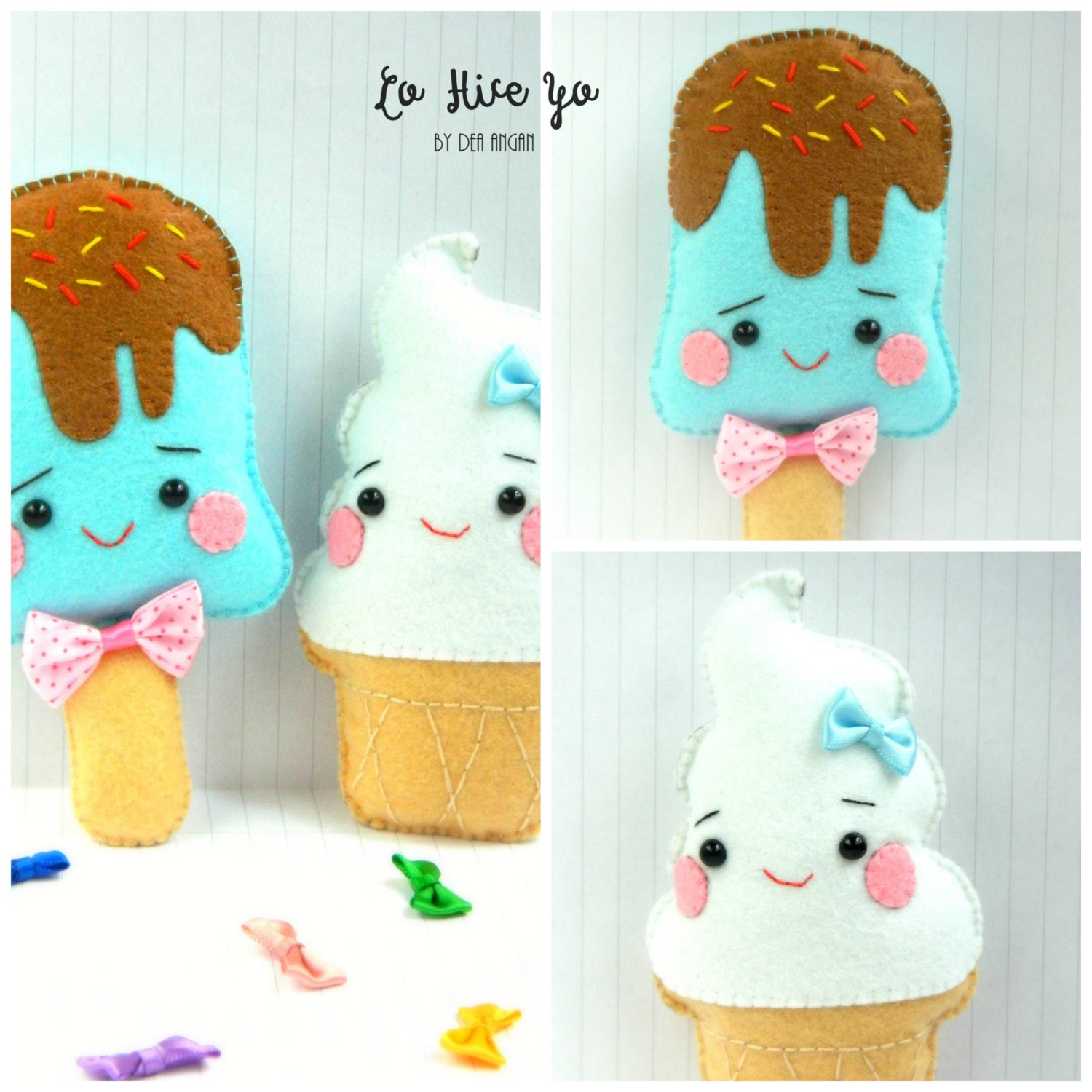 PDF Pattern: Kawaii Ice Cream Plushies. Felt by LoHiceYoCraft