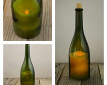 Green Wine Bottle with LED Candle in Bottle Cork 11.5 inch Flicking ...