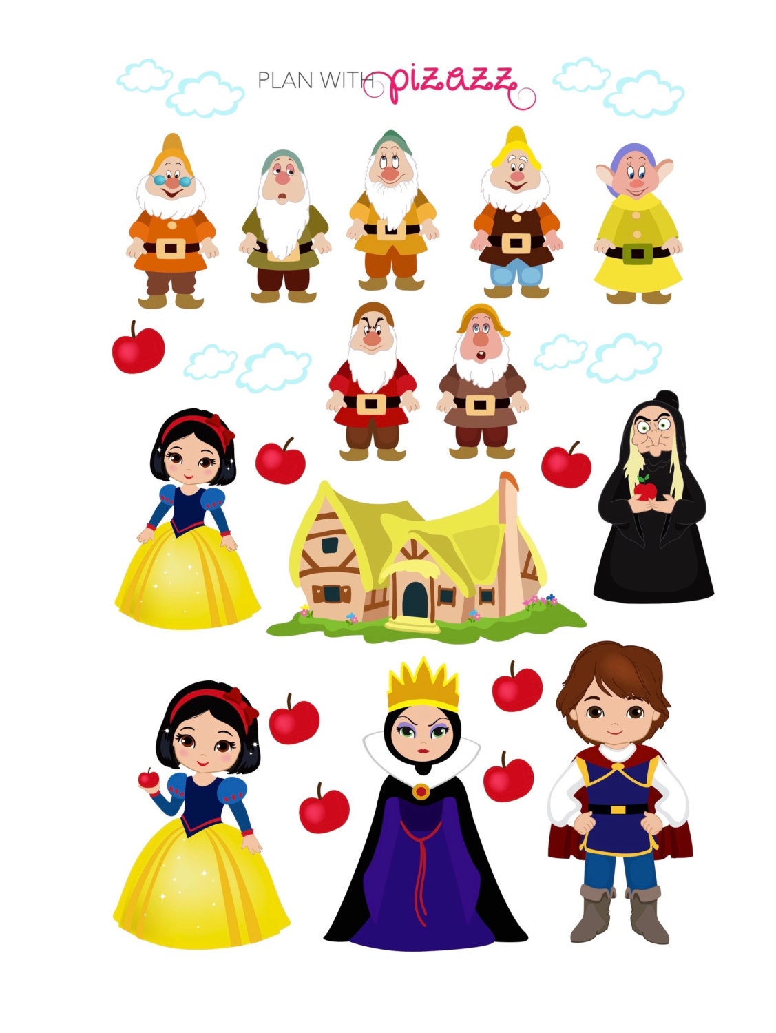 Disney SNOW WHITE Inspired Themed Sticker Sheet perfect for