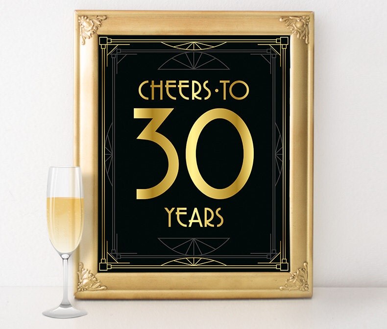 Birthday sign printable Cheers to 30 years birthday sign.