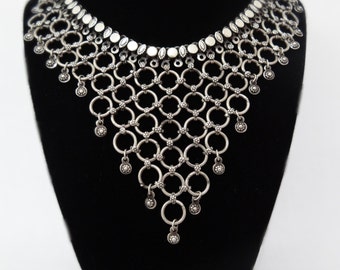 Silver bib necklace | Etsy