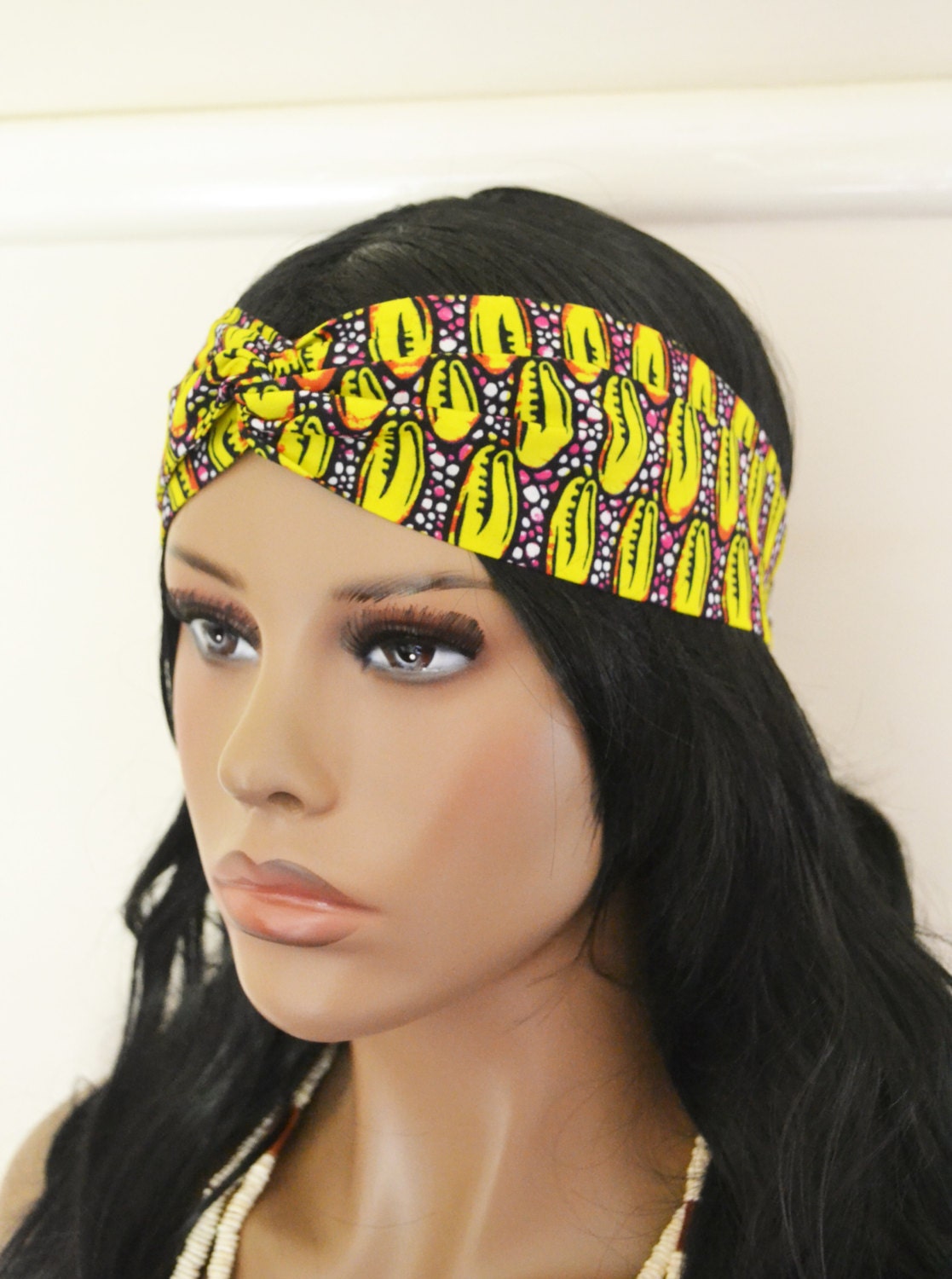 African Print Headband Ankara Headband Yellow Pink By Naomianagu