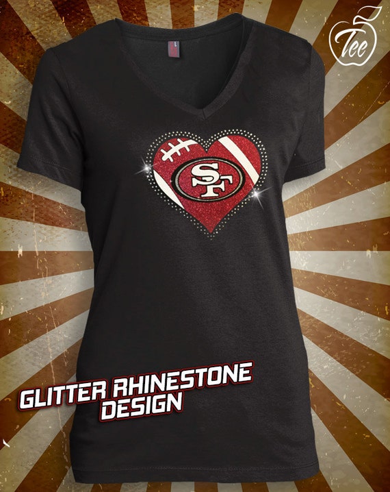 San Francisco 49ers Rhinestone Glitter Bling T-shirt - Ladies Vneck by ...