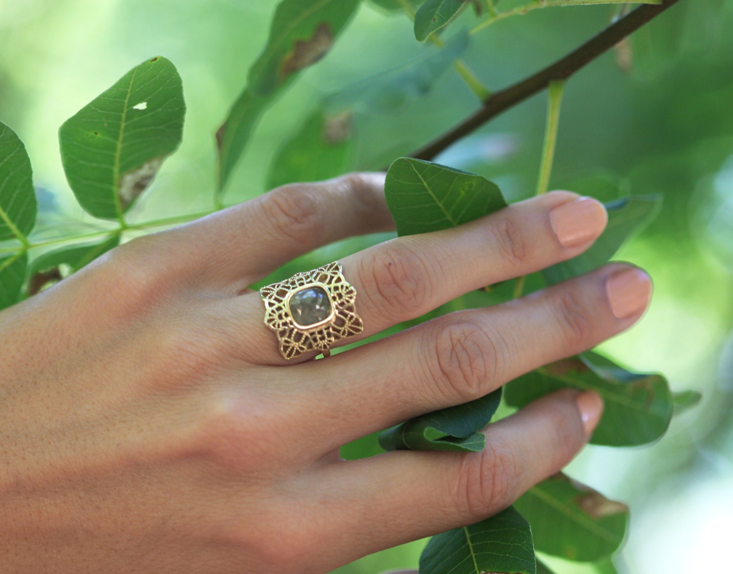 Rose Cut Diamond Ring Rose Cut Engagement Ring Gold Lace