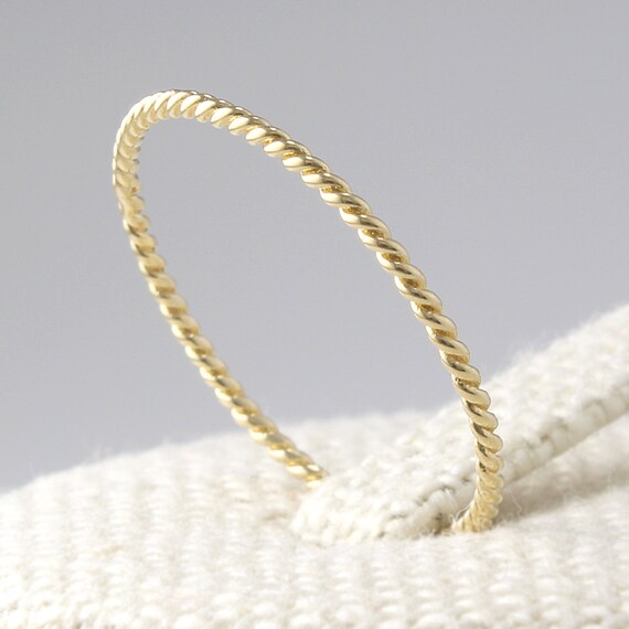 14K Solid Gold Twisted Ring 14K Gold Stacking Ring 14K Gold