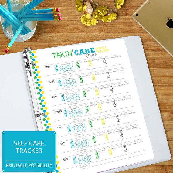 Self Care Tracker Personal Care Planner Page Weekly Water