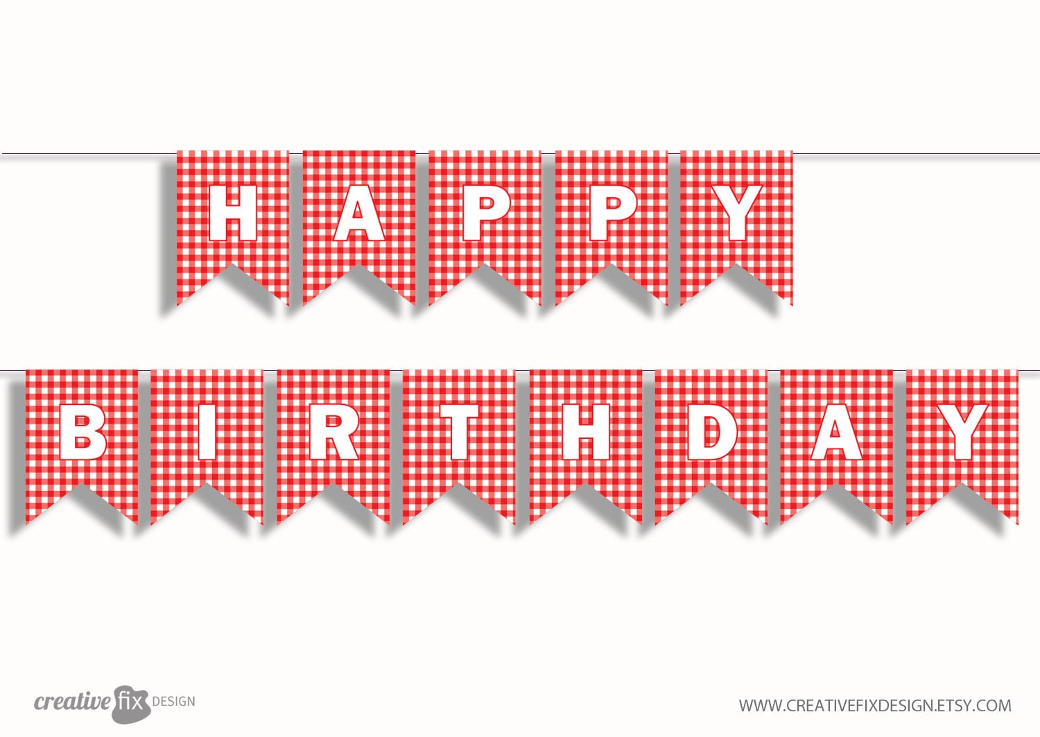Red Plaid Happy Birthday Printable Banner. Paper Bunting Flags