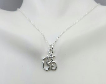 Silver OM Aum Necklace Faceted AUM Pendant with Chain OM