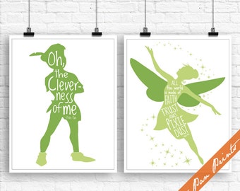 Peter Pan Neverland Quotes and Map B Set of 6 Art Print