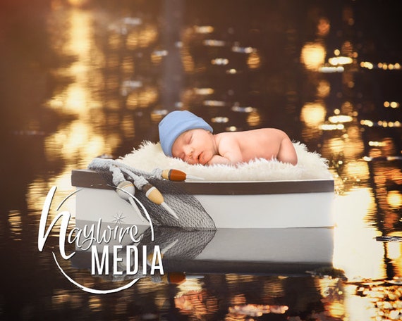 Children's Baby Digital Portrait Newborn Boat on Water