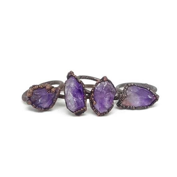 Raw amethyst ring Raw ring Raw crystal ring by HeartHouseStudio