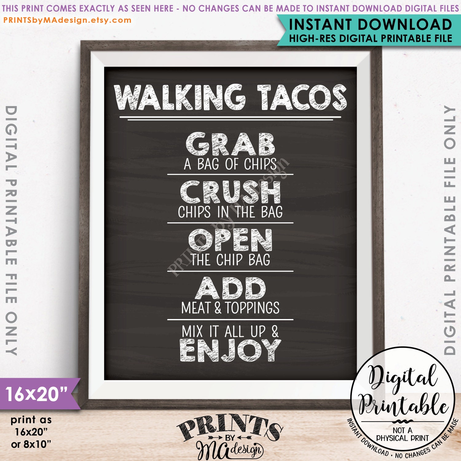Walking Tacos Sign Taco Bar Fiesta Cinco de Mayo Sweet