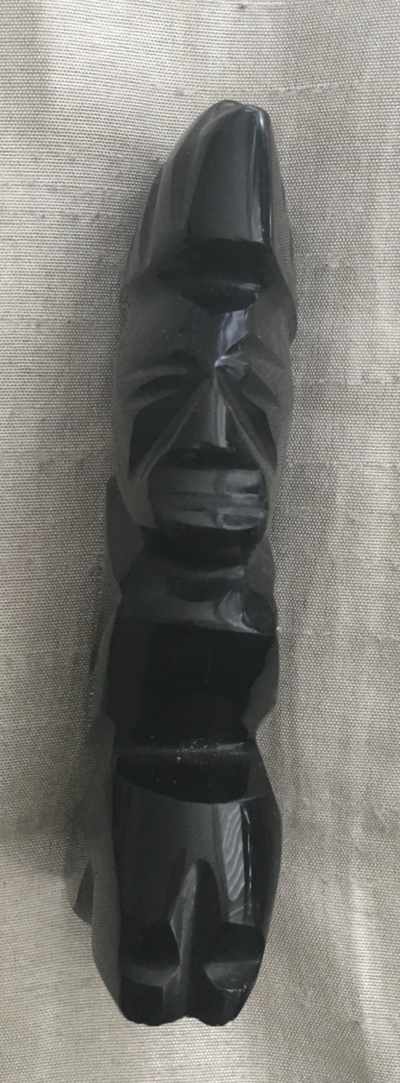 Vintage Carved Obsidian Figure volcanic glass art sculpture