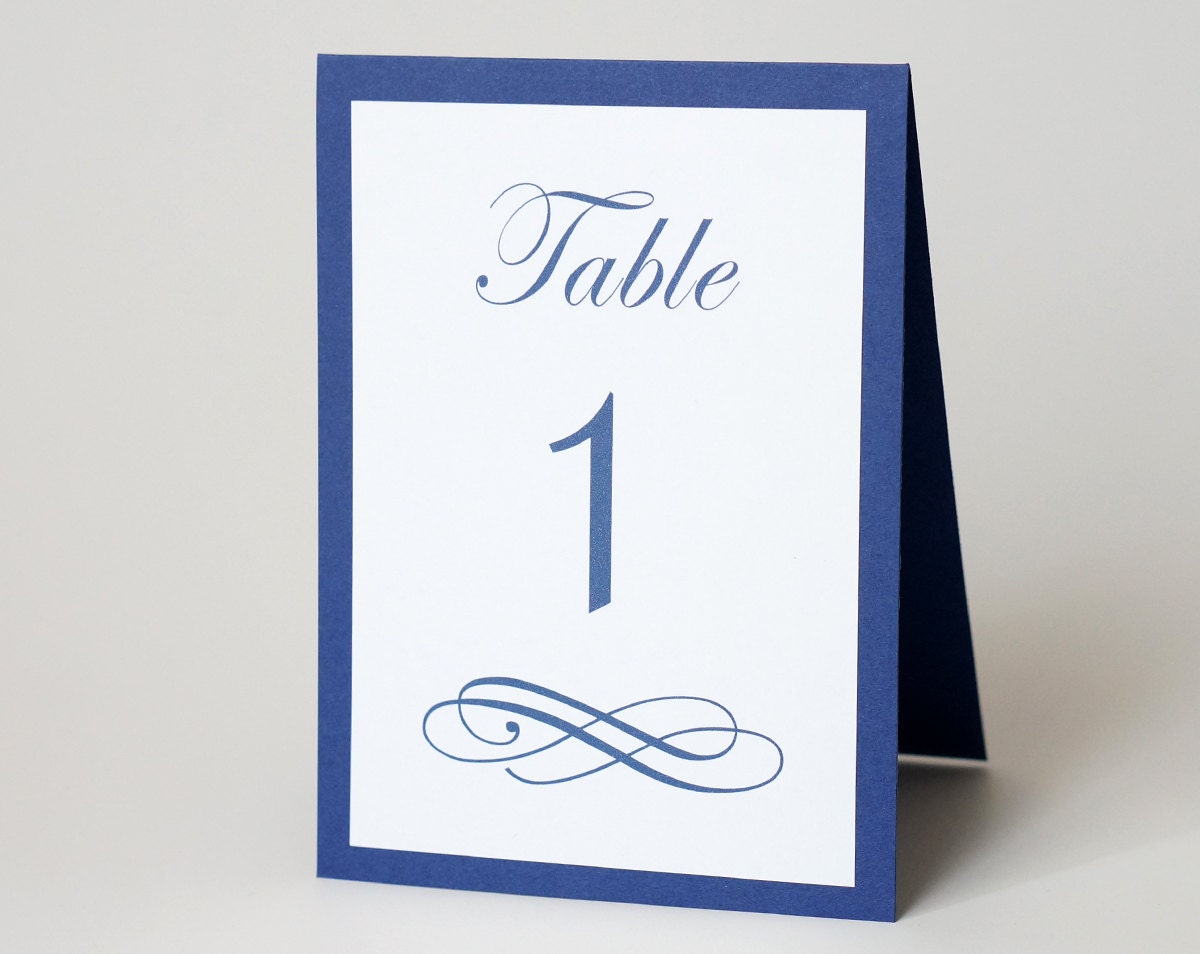 Navy Table Numbers Wedding Table Decor Calligraphy Blue