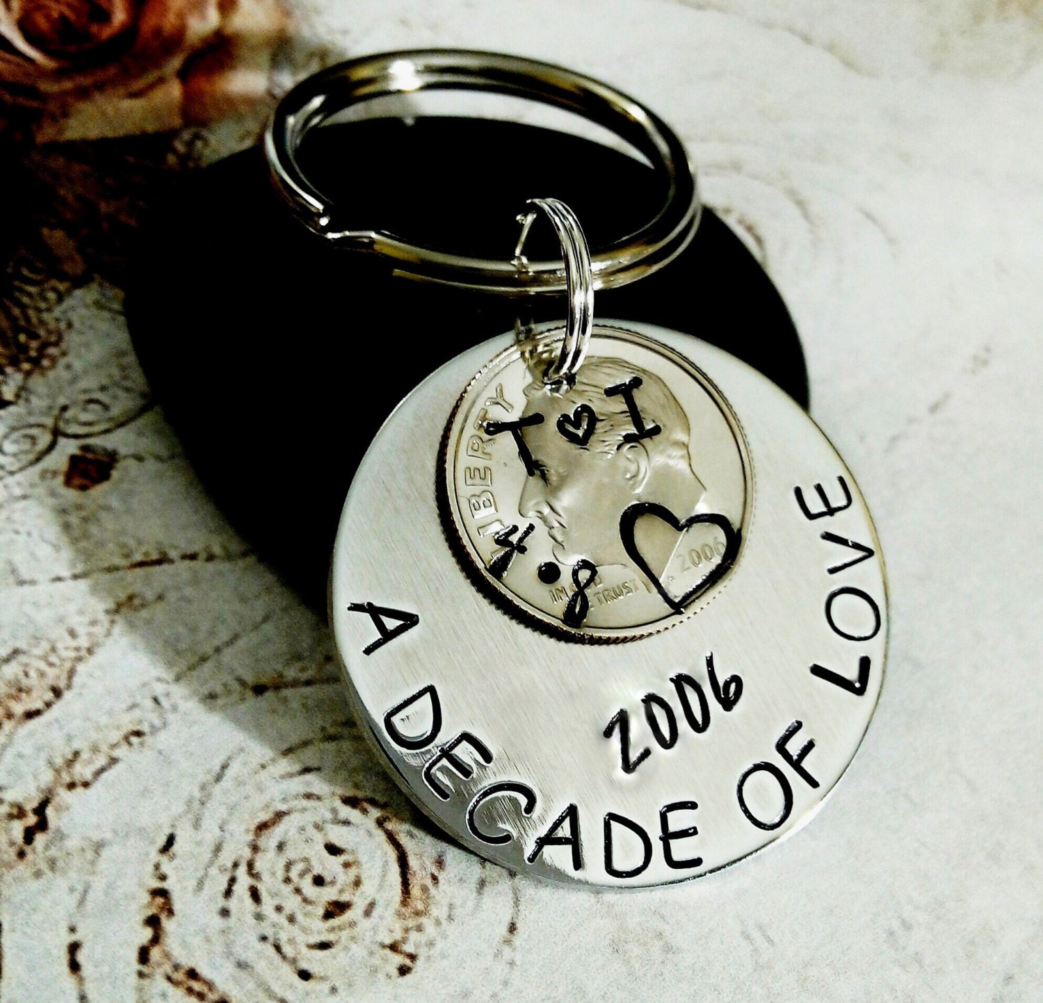 Personalized Anniversary Key Chain 10 Year by SymbolicReflections
