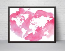 Unique pink world map related items | Etsy