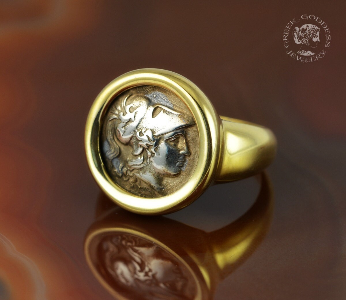 ancient greek coin silver golden ring Athena ring ancient