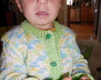 Handmade knit Baby Sweater in blue yellow white navy and