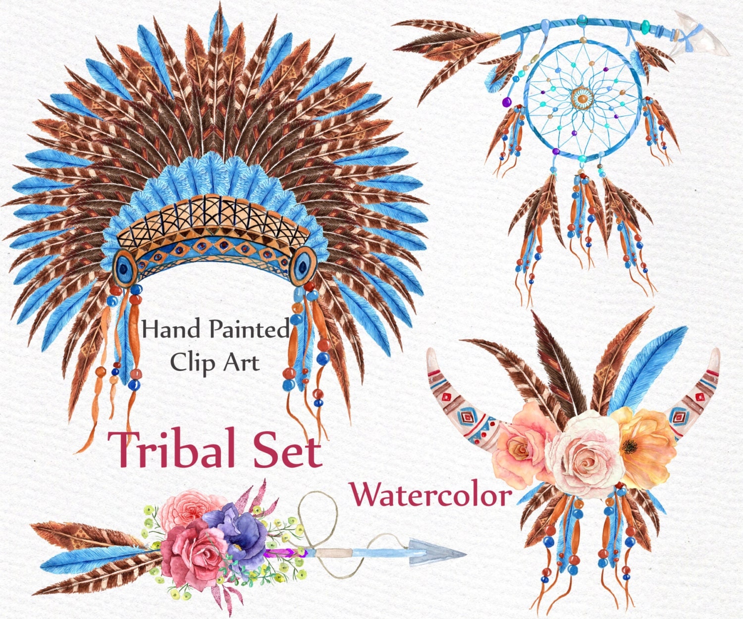 Watercolor tribal clipart: TRIBAL CLIP ART