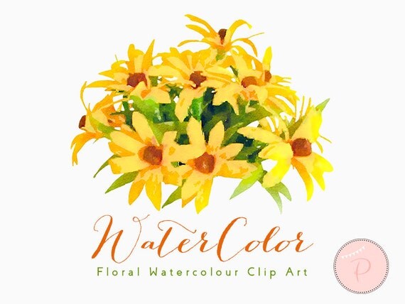 Yellow Floral Bouquet Daisy Floral Frame Clip art Watercolor