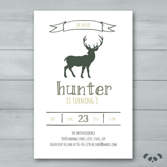 Deer Birthday Party Invitation Hunting by PandafunkCreations