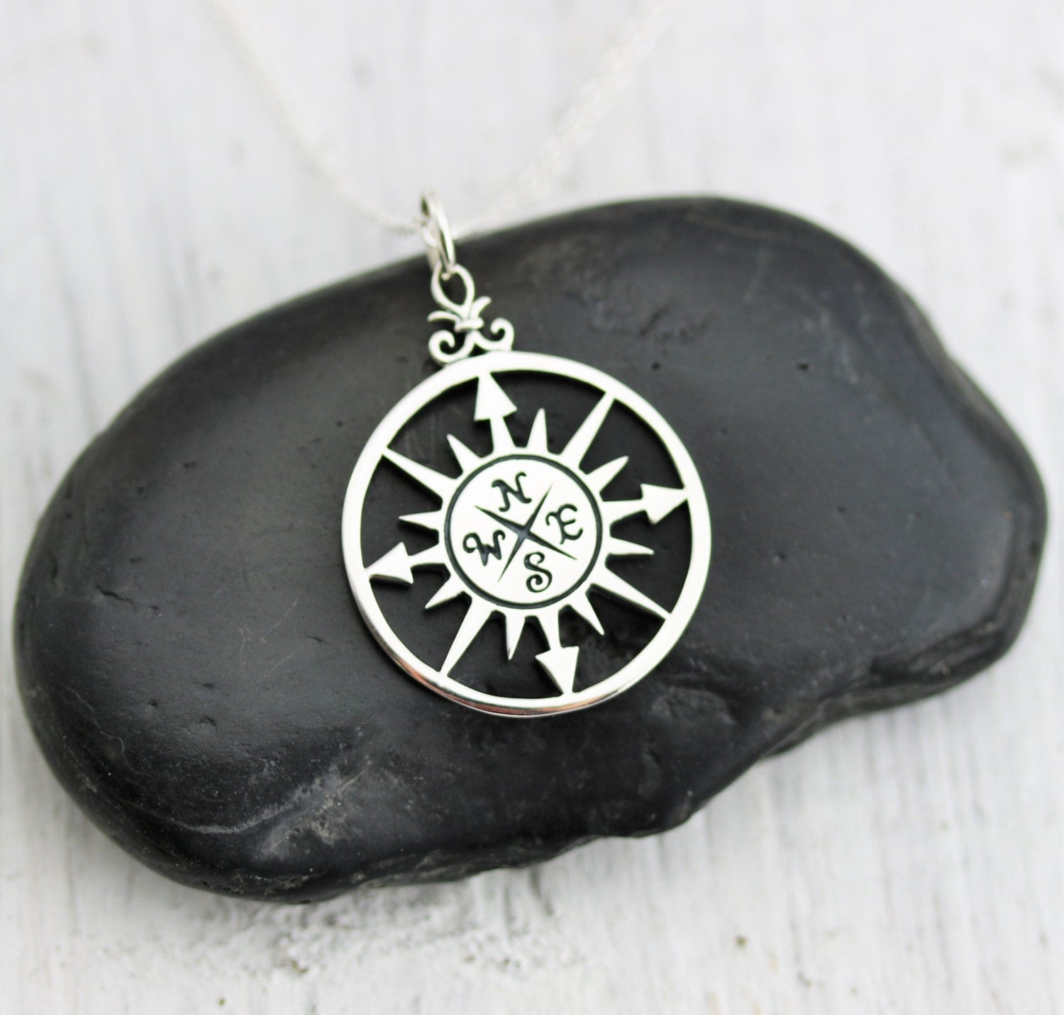 Compass Necklace Sterling Silver Compass Rose Necklace