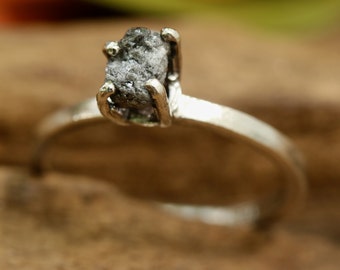 Raw Rough Diamond Ring in Silver Six Prongs Setting Large