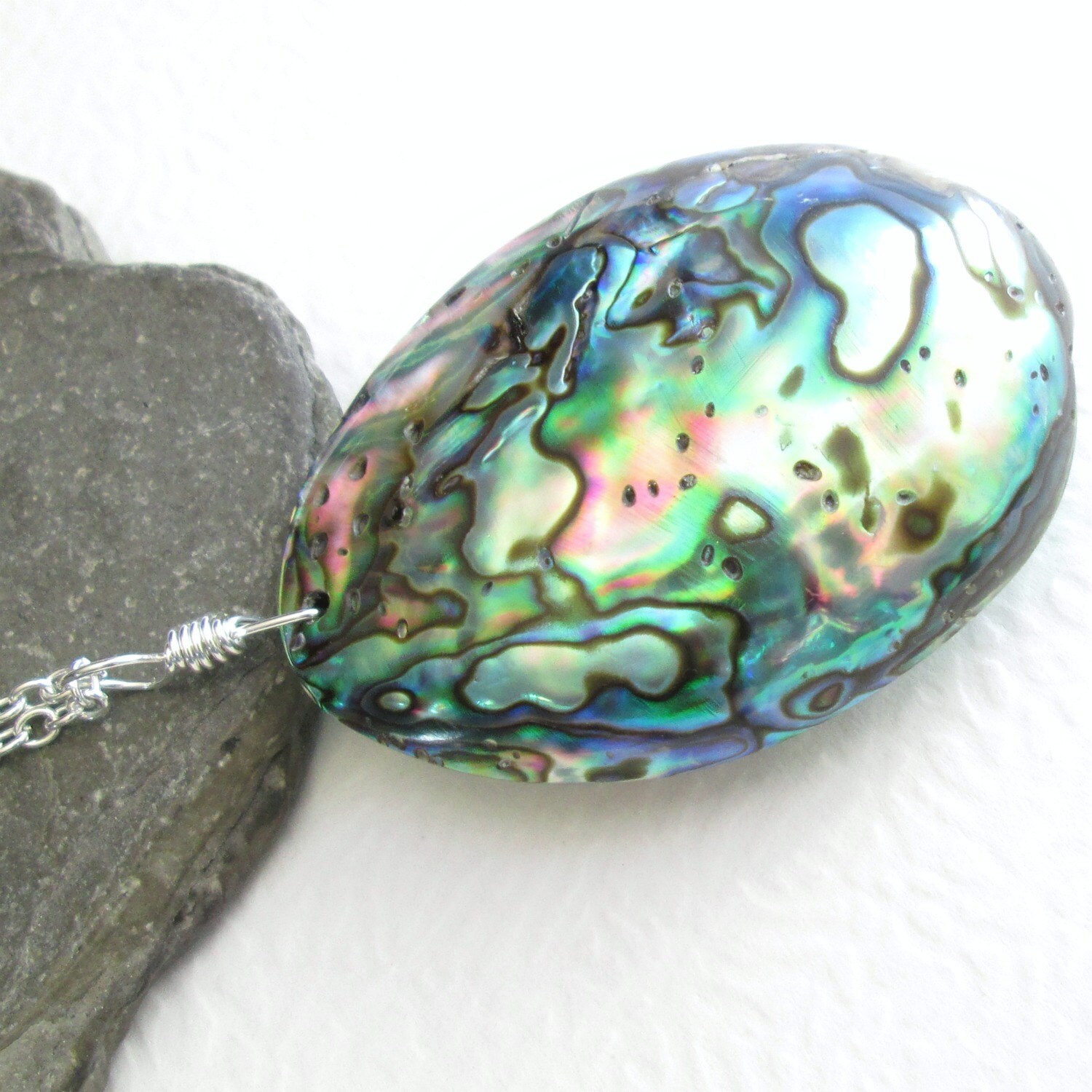 Green Abalone Shell Necklace Natural Sea Shell by cindylouwho2