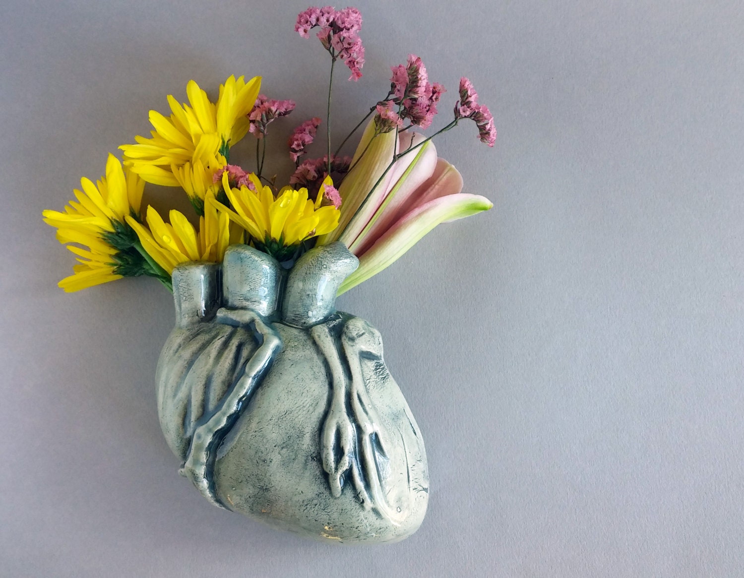 Human Heart Wall Vase Minty green heart vase for hanging on