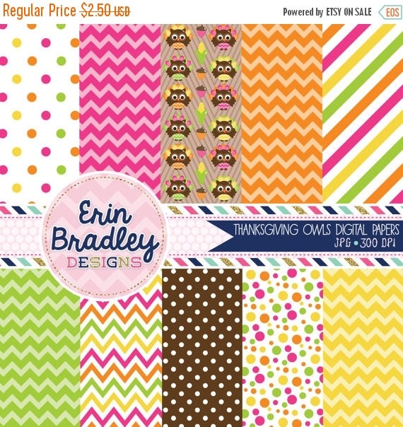 SALE Thanksgiving Owls Digital Paper Pack in by ErinBradleyDesigns
