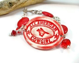 Red Rodeo Bracelet Country Western Jewelry Cowgirl Bracelet
