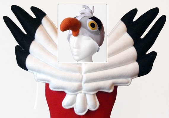 Seagull Wings Hat. Durable Sturdy Costume. White Black.