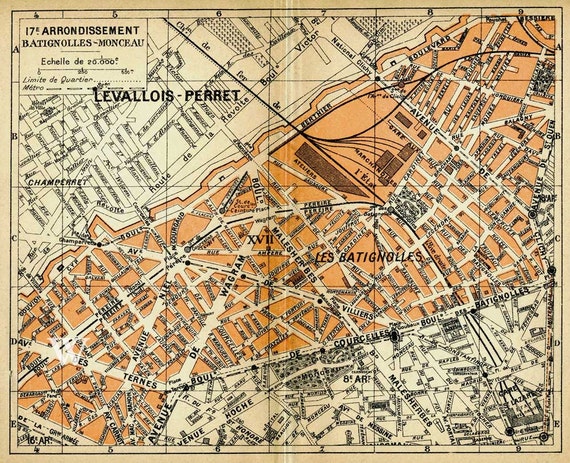 Items similar to 1900s Paris street map 17th arrondissement ...